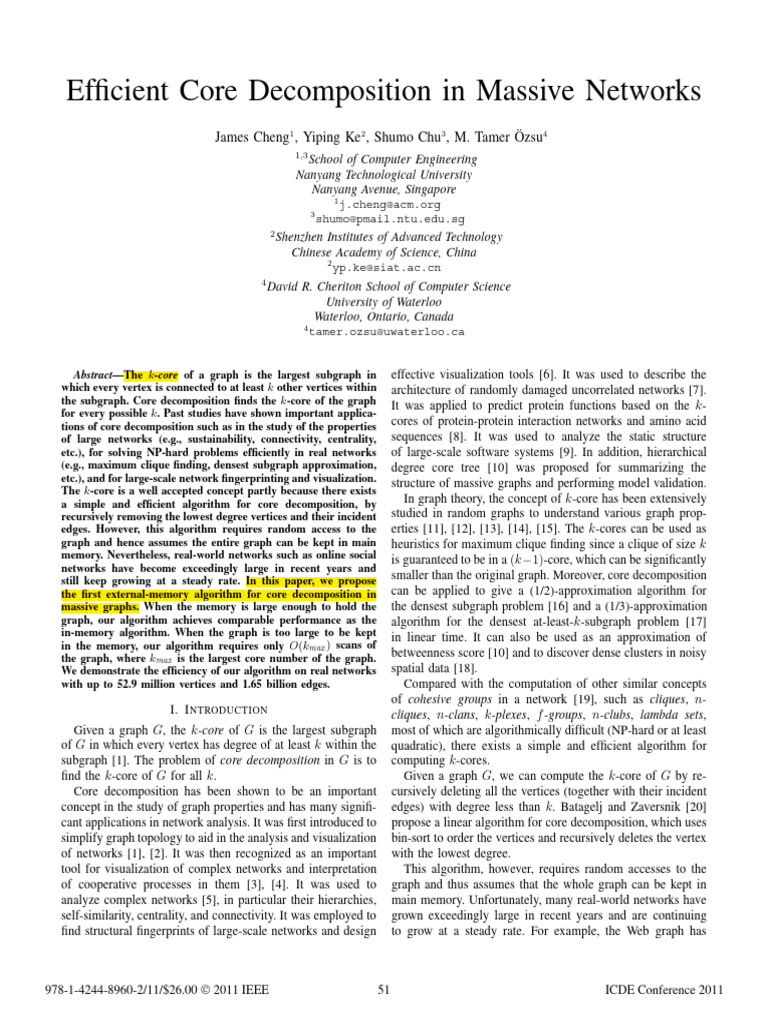 Efficient Core Decomposition In Massive Networks Pdf Vertex Graph Theory Time Complexity