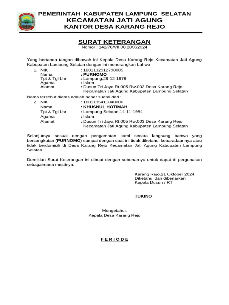 Surat Keterangan Keberadaan Goib | PDF