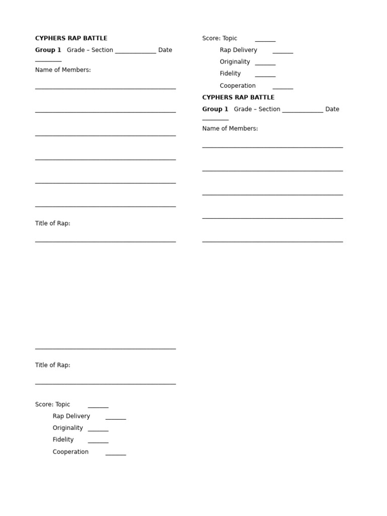 CYPHERS RAP BATTLE Score Sheet | PDF