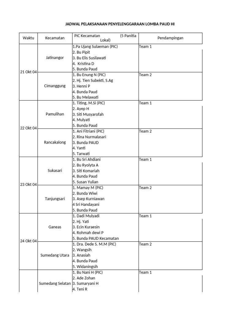 Jadwal Lomba PAUD HI Revisi Jadi | PDF