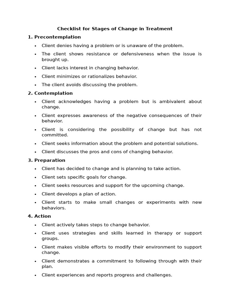 Checklist For Stages of Change in Treatment | PDF | Career & Growth ...