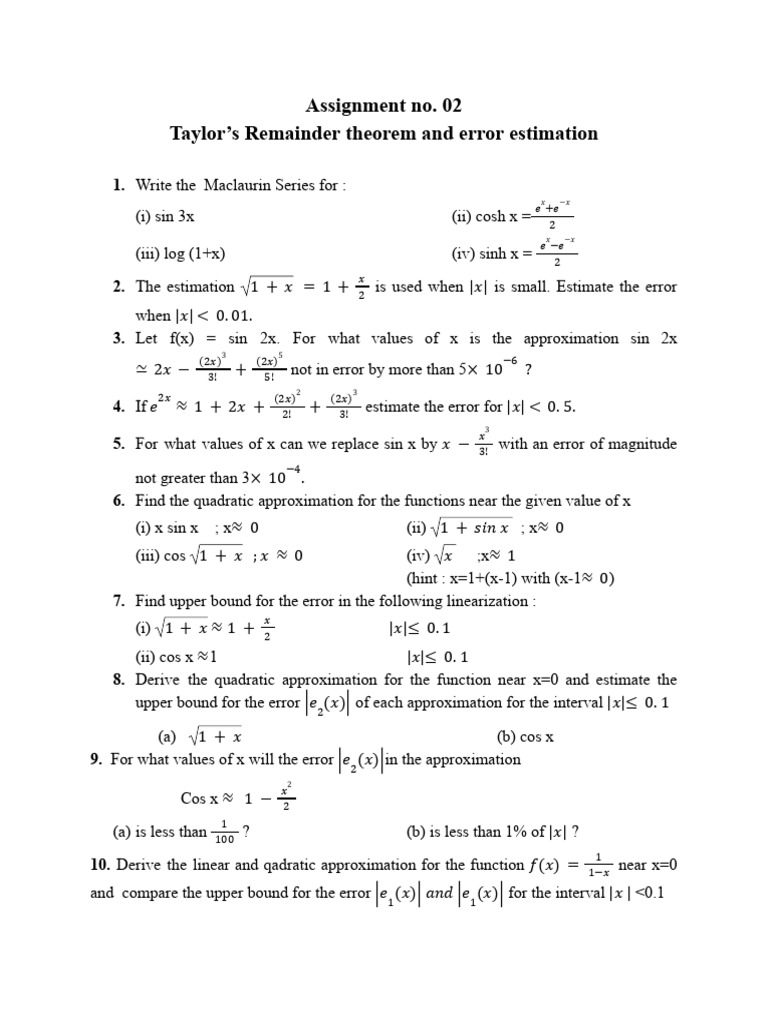 Taylor's Remainder & Error Estimation | PDF | Complex Analysis ...