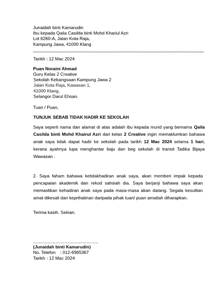 Surat Tunjuk Sebab Anak Tidak Hadir Ke Sekolah | PDF Surat Tunjuk Sebab Anak Tidak Hadir Ke Sekolah | PDF