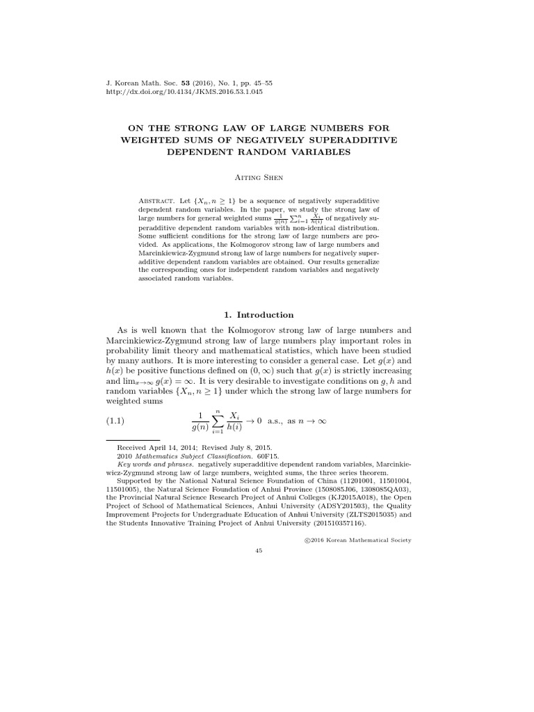 A. Shen (2016) On The Strong Law of Lagre Numbers For Weighted Sums of Negatively Superadditive ...