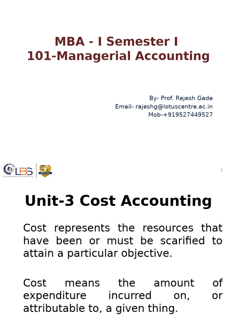Managerial Accounting Unit Iii Pdf Expense Cost Accounting