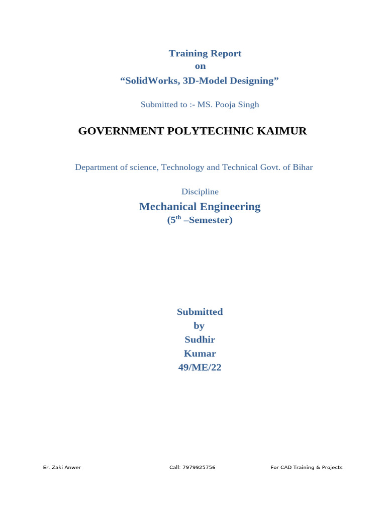 Solidworks Training Report Raushan Raj | PDF | Computer Aided Design ...