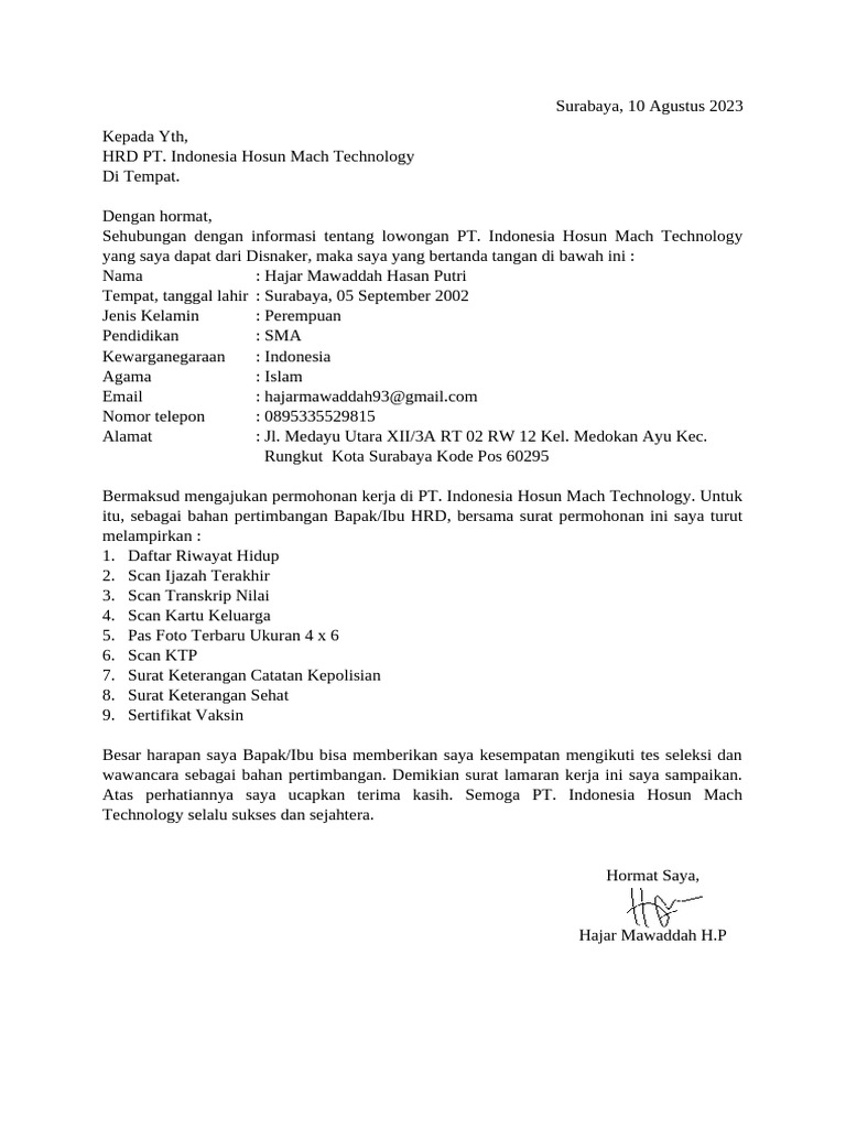 Surat Lamaran Agt | PDF