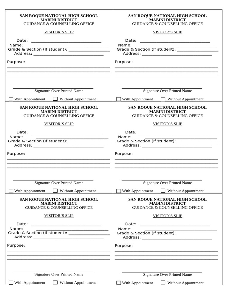Guidance Office Visitor Slip | PDF