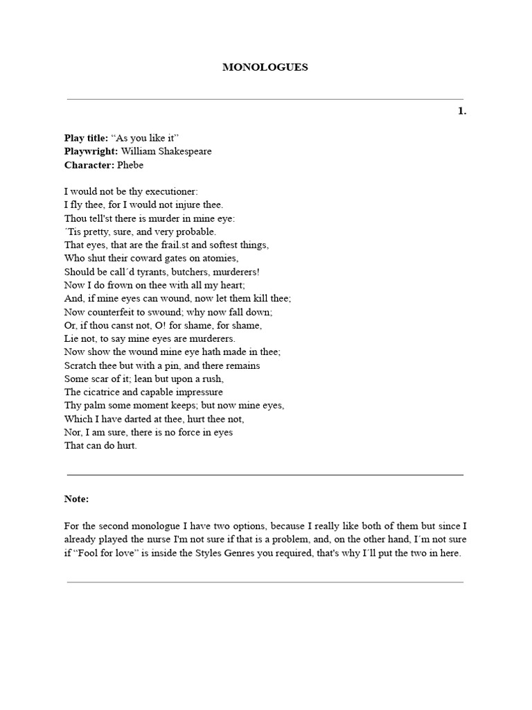 MONOLOGUES Acting Styles | PDF | Mystery, Thriller & Crime Fiction