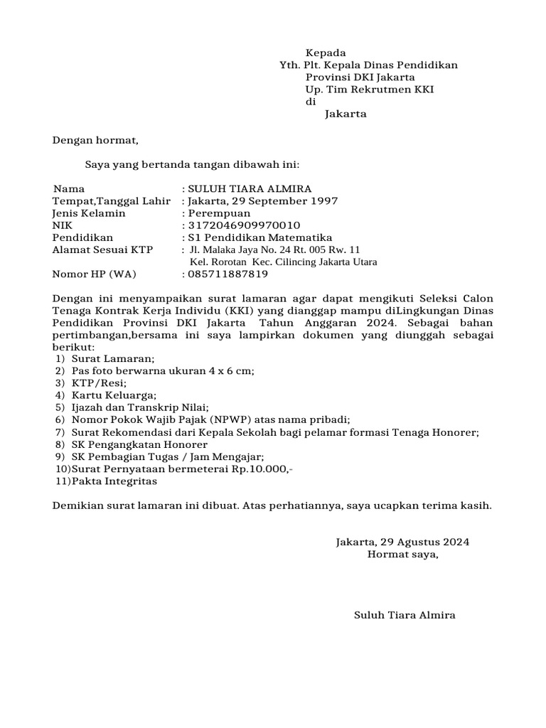 Surat Lamaran KKI | PDF