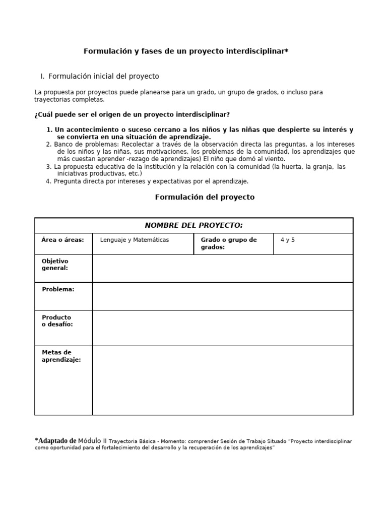 Guía de Trabajo. Formulación y Fases Del Proyecto Interdisciplinar | PDF | Evaluación | Aprendizaje