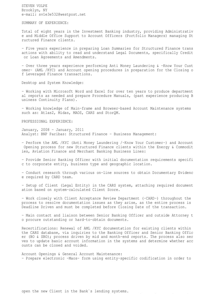 AML/KYC Analyst Resume Overview | PDF | Money Laundering | Credit Card