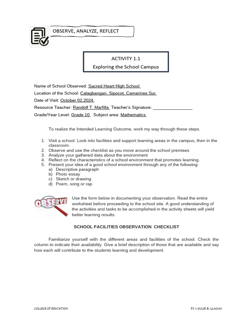 Activity 1.1 - BARANGAS - FS1 | PDF | Classroom | Learning