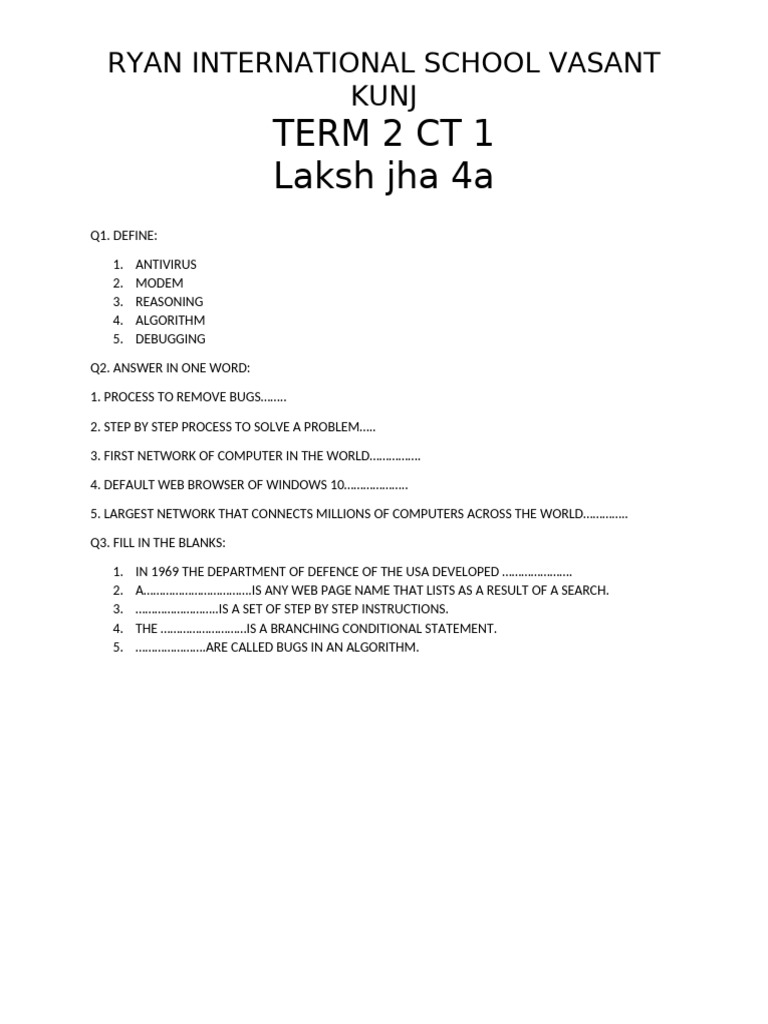 Class 4 Worksheet Ct1 Term 2 | PDF | Science & Mathematics