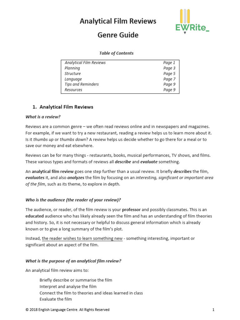 Analytical Film Review Genre Guide Rev | PDF | Adjective | Cinematography