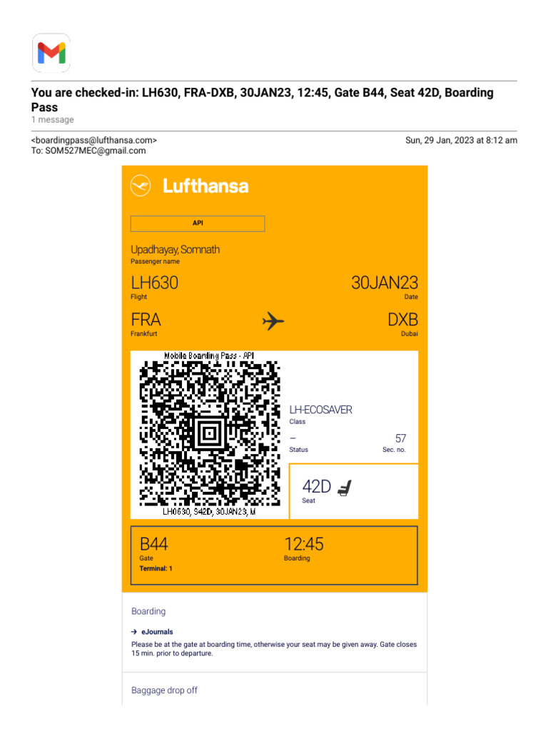 Gmail - You Are Checked-In - LH630, FRA-DXB, 30JAN23, 12 - 45, Gate B44 ...