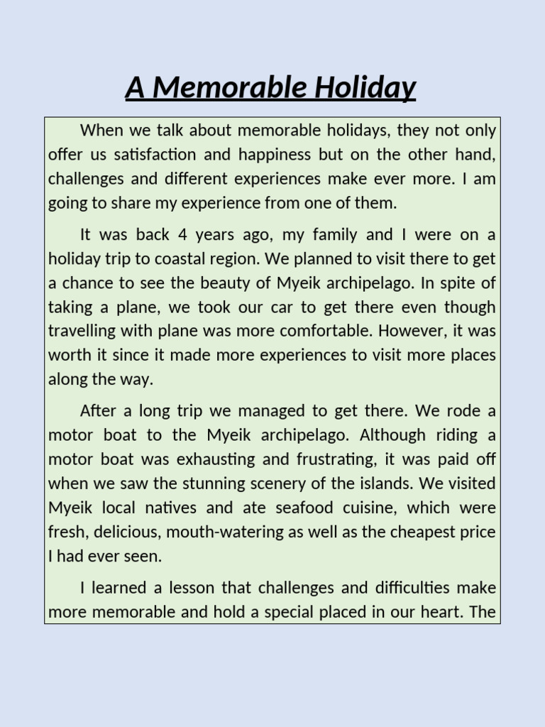A Memorable Holiday | PDF | Cooking, Food & Wine