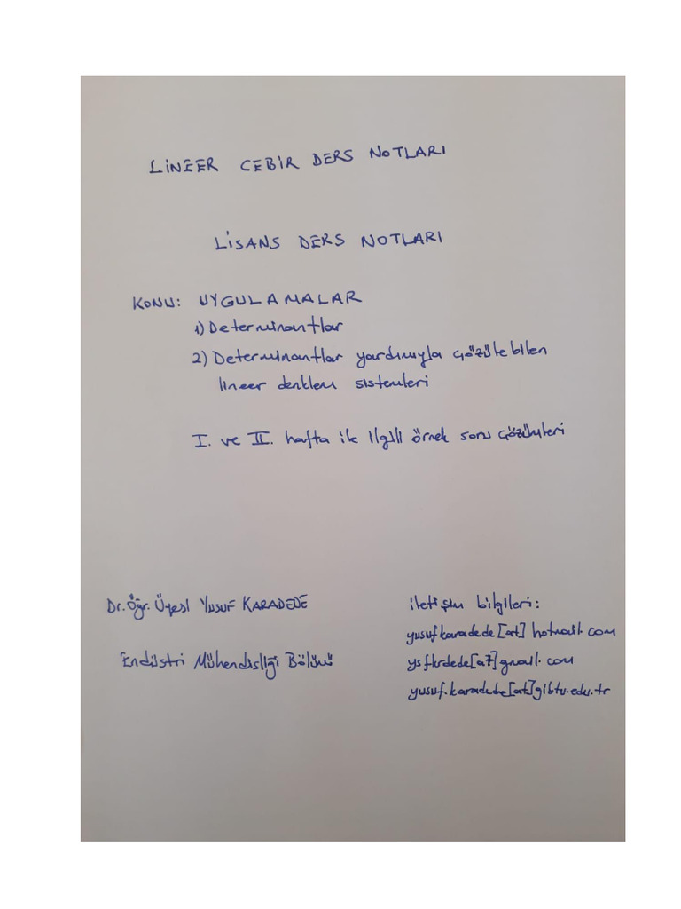 Lineer Cebir 11 - Hafta | PDF