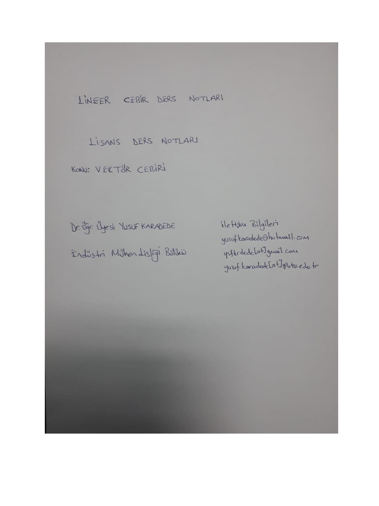 Lineer Cebir 9 - Hafta | PDF