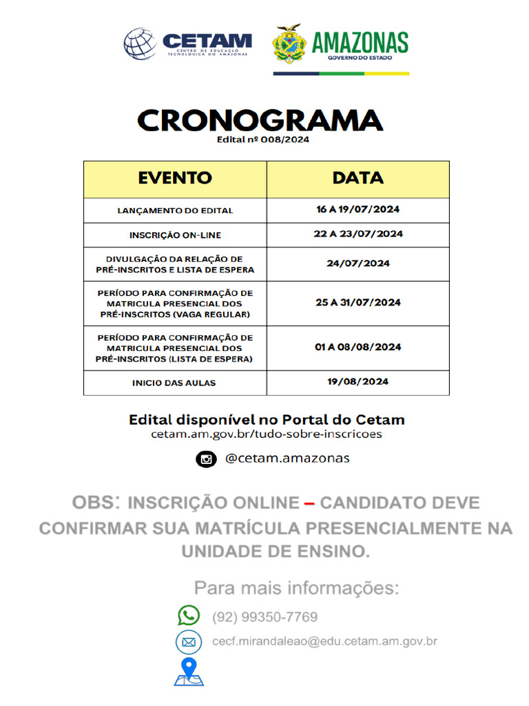 Cronograma Cetam - Cursos | PDF | Negócios