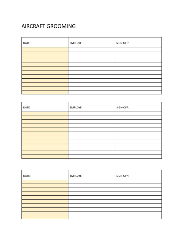 Aircraft Grooming Service Log | PDF