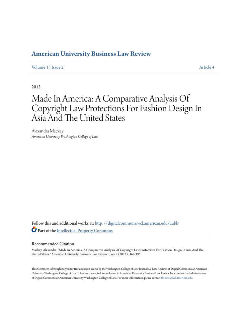 Made in America A Comparative Analysis of Copyright Law Protecti | PDF
