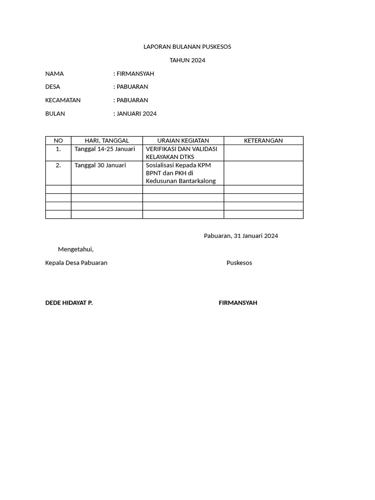 Laporan Bulanan Puskesos 2024 Ok | PDF