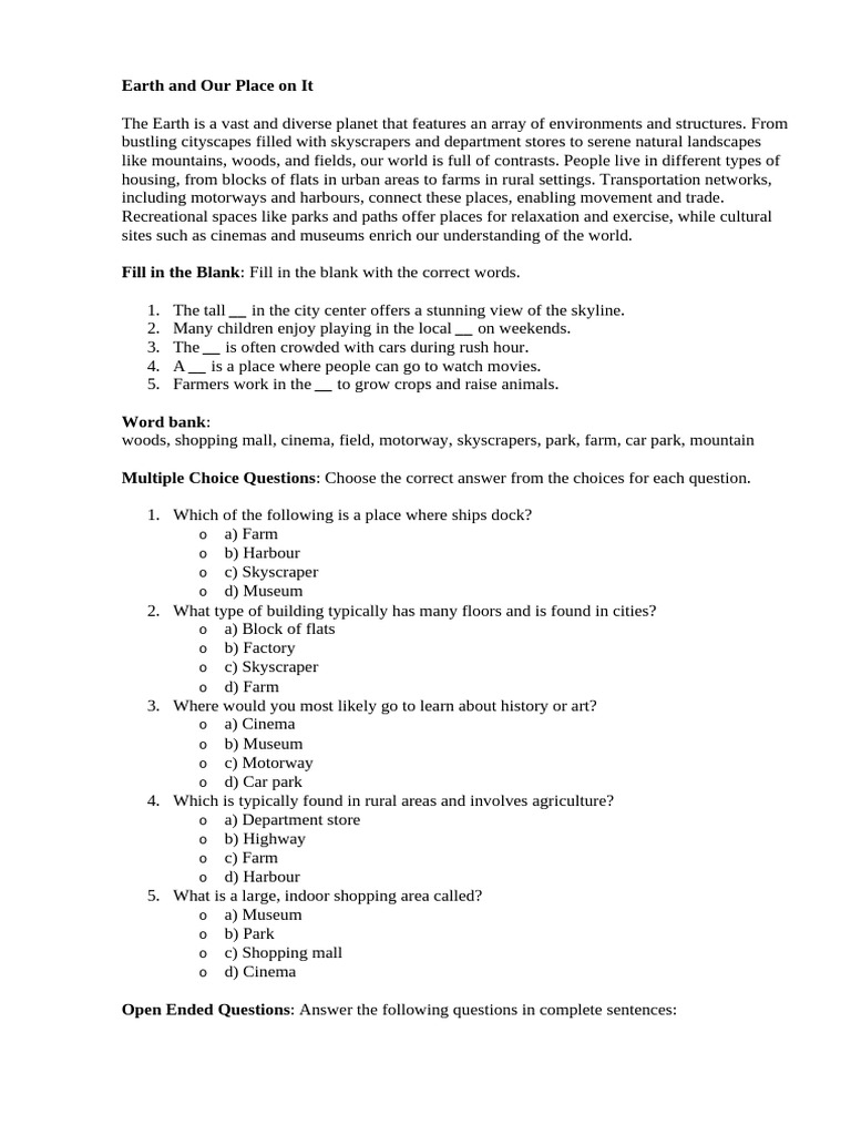 3 Vocabulary Task Earth and Our Place On It | PDF
