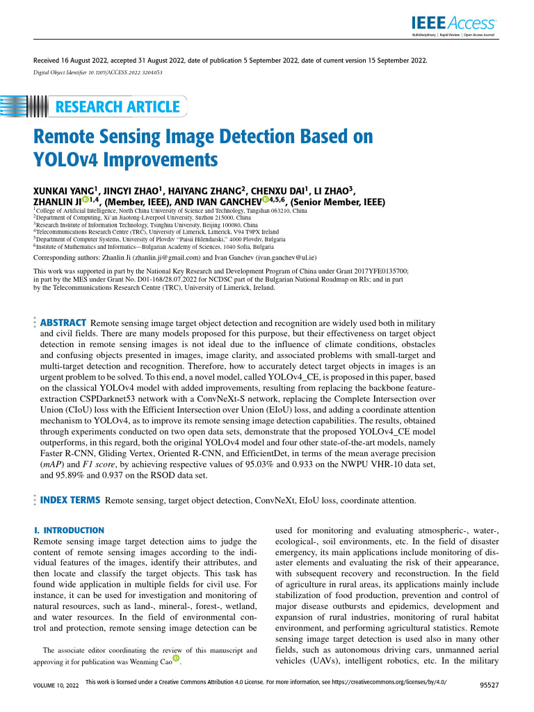 Remote Sensing Image Detection Based On YOLOv4 Improvements | PDF