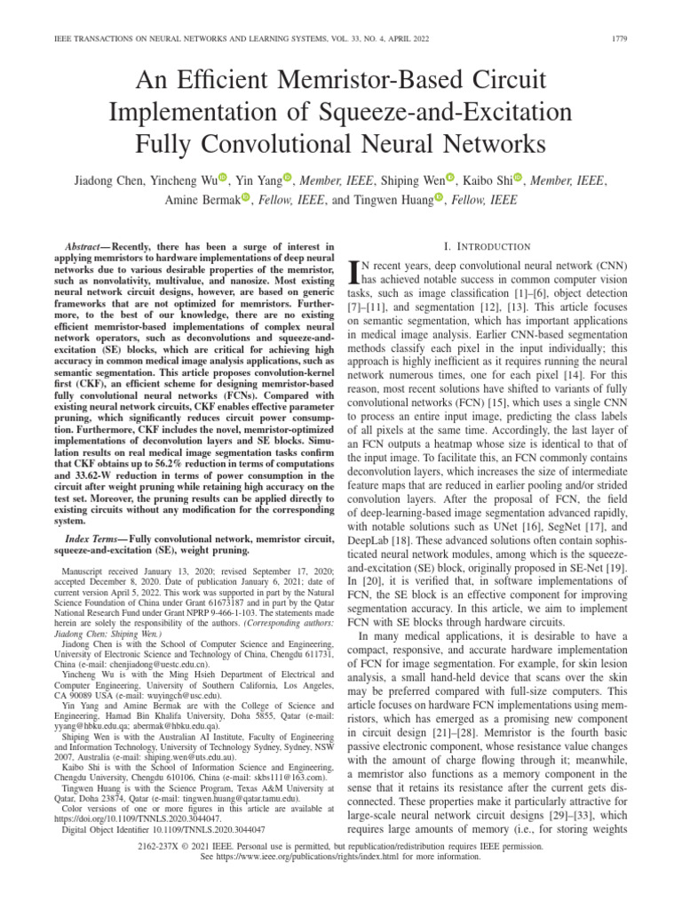An Efficient Memristor-Based Circuit Implementation of Squeeze-and-Excitation Fully ...