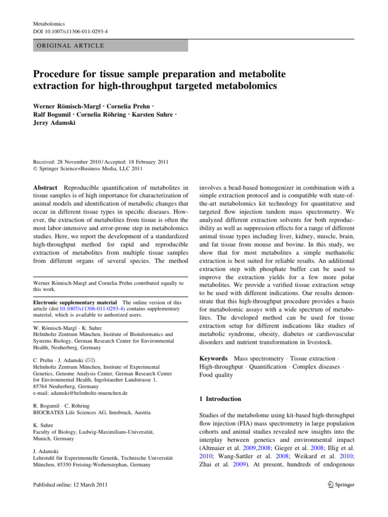 Procedure For Tissue Sample Preparation and Metabo | PDF | Metabolomics ...