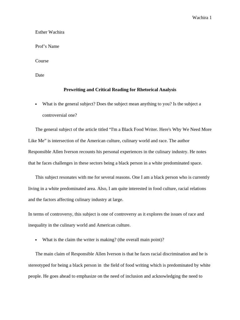 4.2 Prewriting and Critical Reading For Rhetorical Analysis | PDF