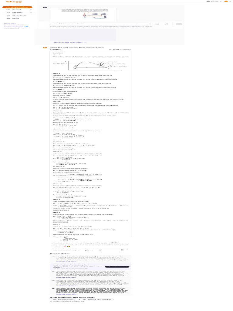 An Ideal Reheat Rankine Cycle With Water As The... | PDF | Gases | Heat Transfer