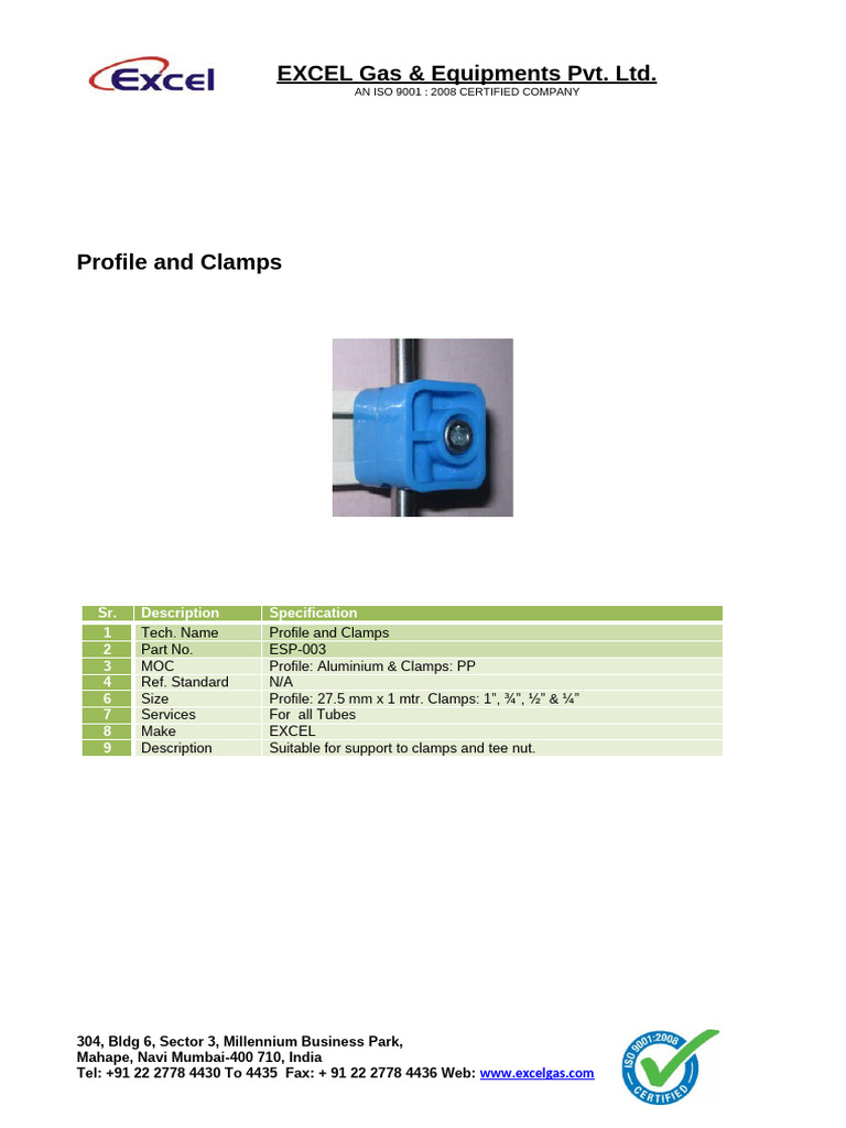 Excel Profile and Clamps Specifications | PDF | Science & Mathematics ...