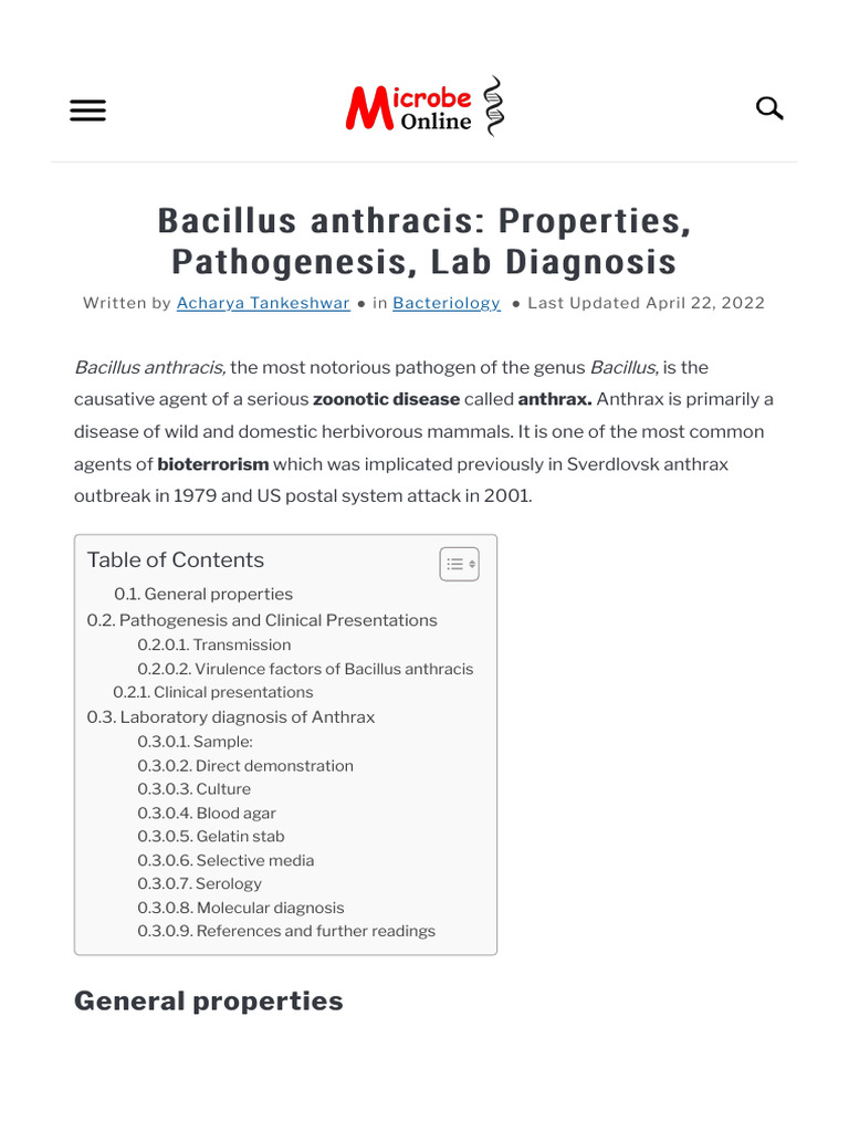 Bacillus Anthracis - Properties, Pathogenesis, Lab Diagnosis - Microbe Online | PDF | Anthrax ...