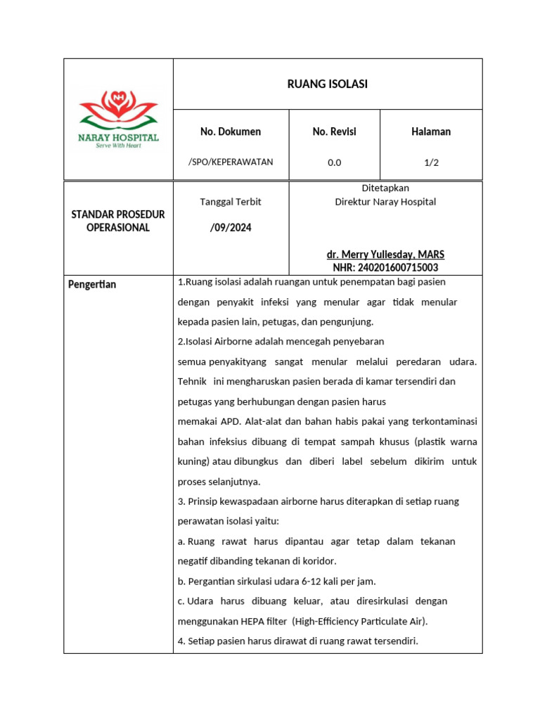 Spo Ruang Isolasi | PDF | Sains & Matematika