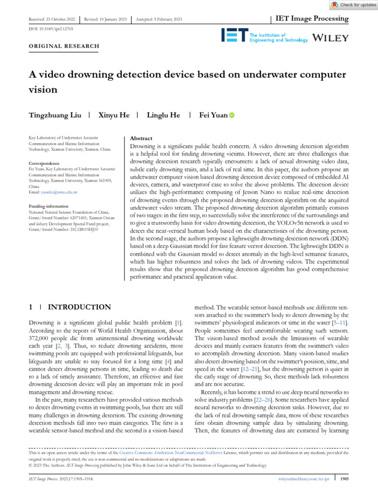 IET Image Processing - 2023 - Liu - A Video Drowning Detection Device ...