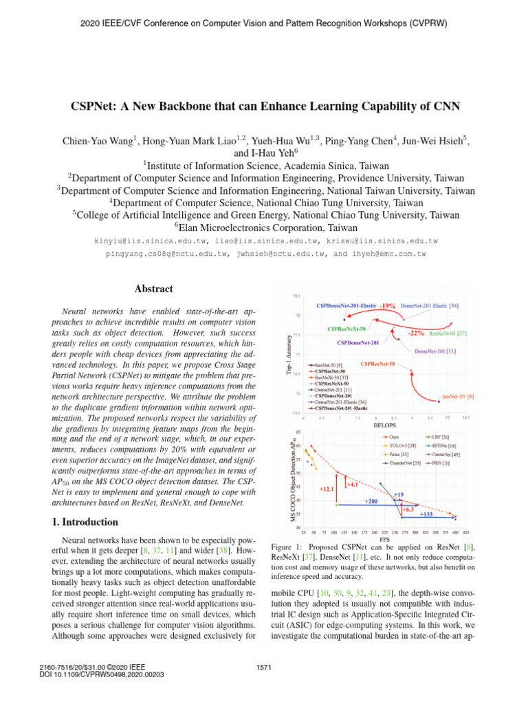 CSPNet A New Backbone That Can Enhance Learning Capability of CNN | PDF ...