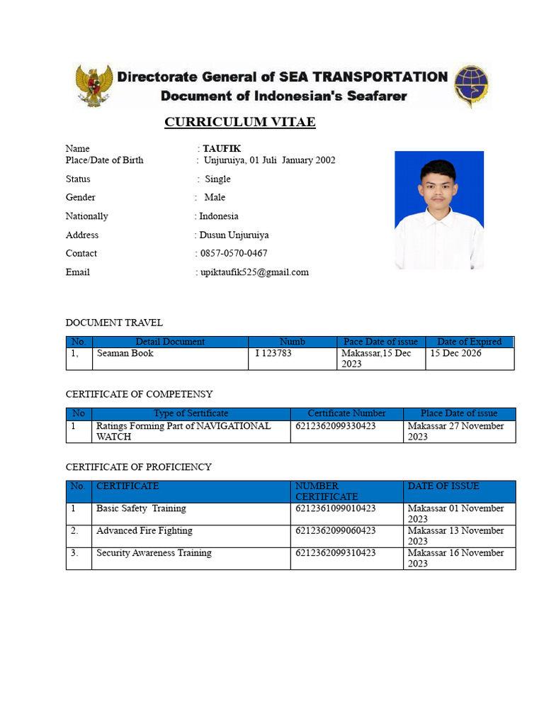 CV TAUFIK 2024 | PDF | Shipping | Ships