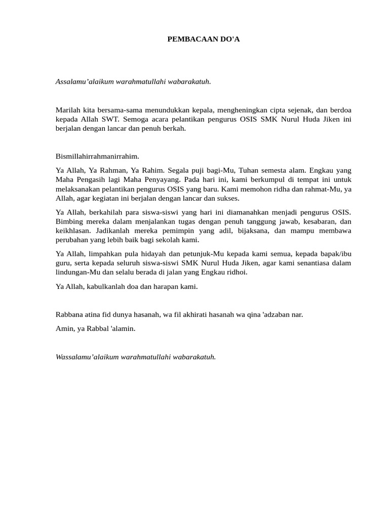 Pembacaan Do'A | PDF