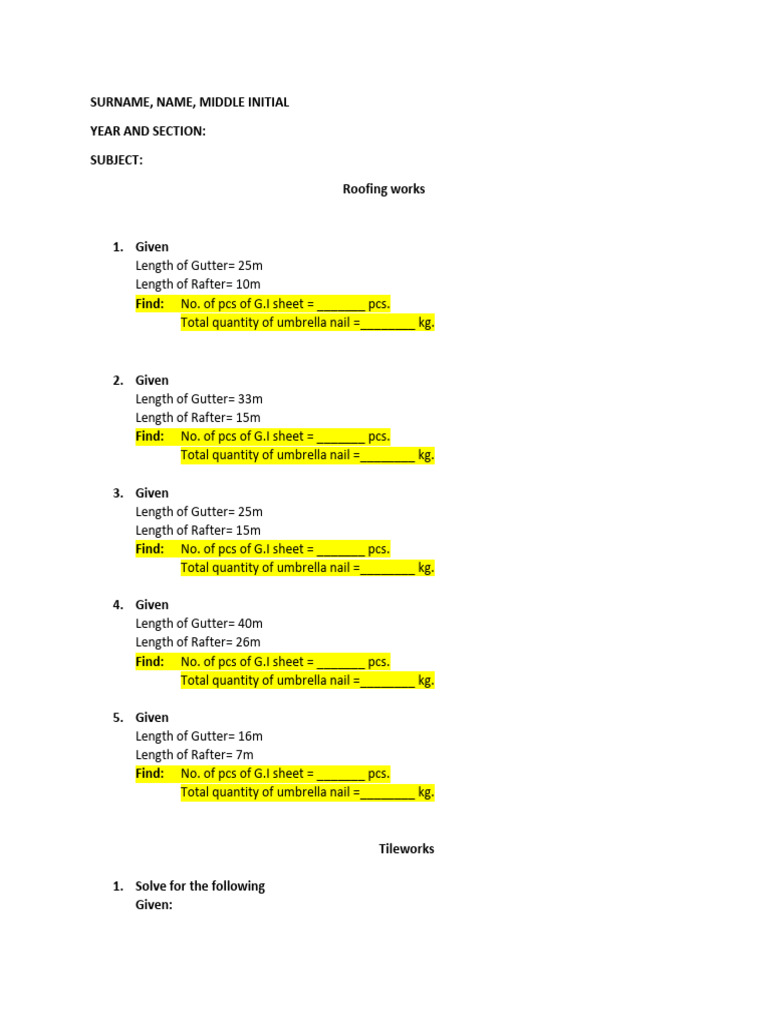 Problem Exercises | PDF | Tile | Ceiling