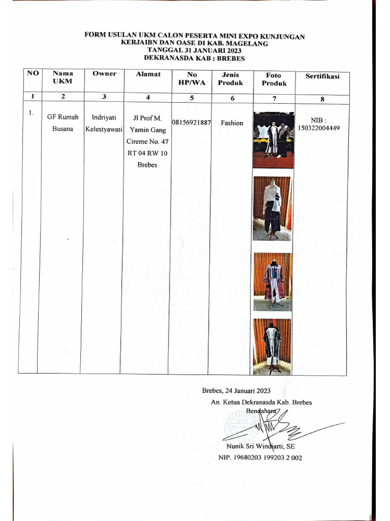 Kab Brebes Form Usulan Ukm Calon Peserta Mini Expo | PDF