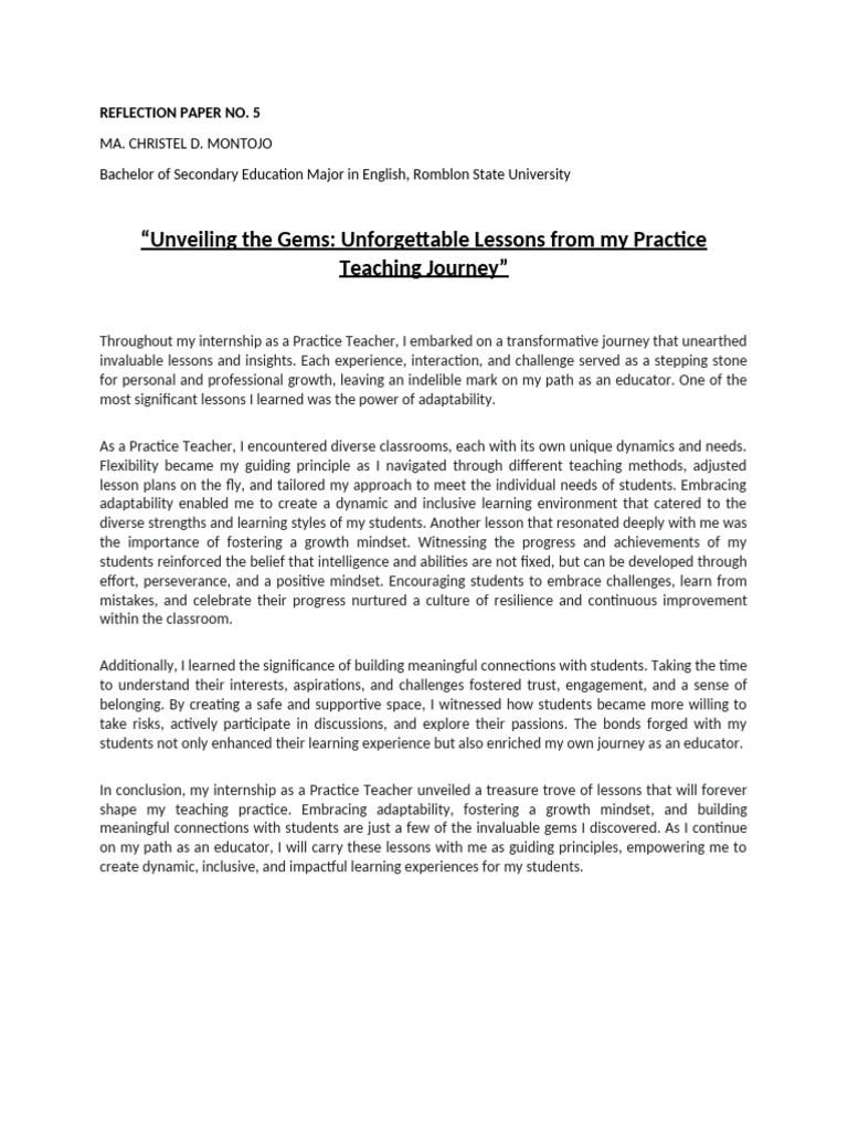 REFLECTION | PDF | Mindset | Teachers