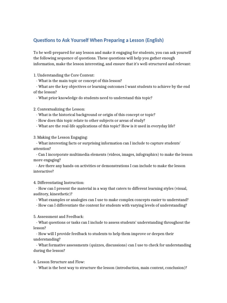 Lesson Preparation Questions | PDF