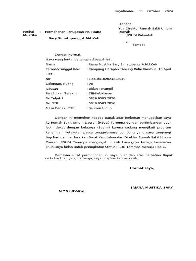 Surat Permohonan Penugasan | PDF