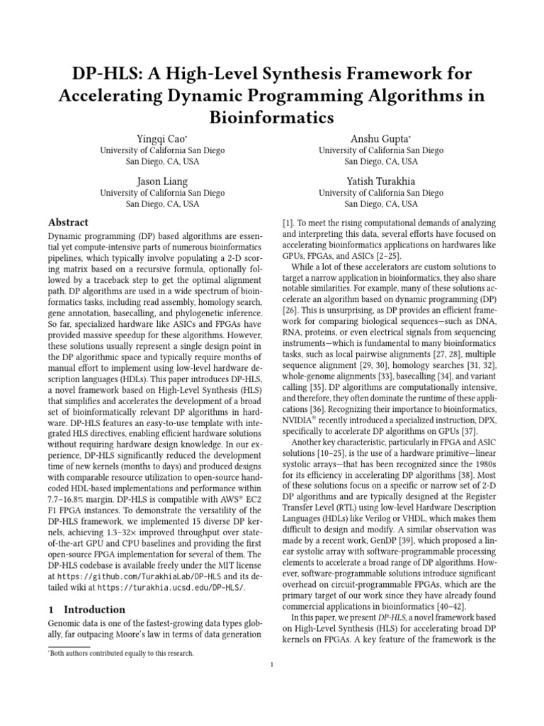 DP-HLS: A High-Level Synthesis Framework For Accelerating Dynamic Programming Algorithms in ...