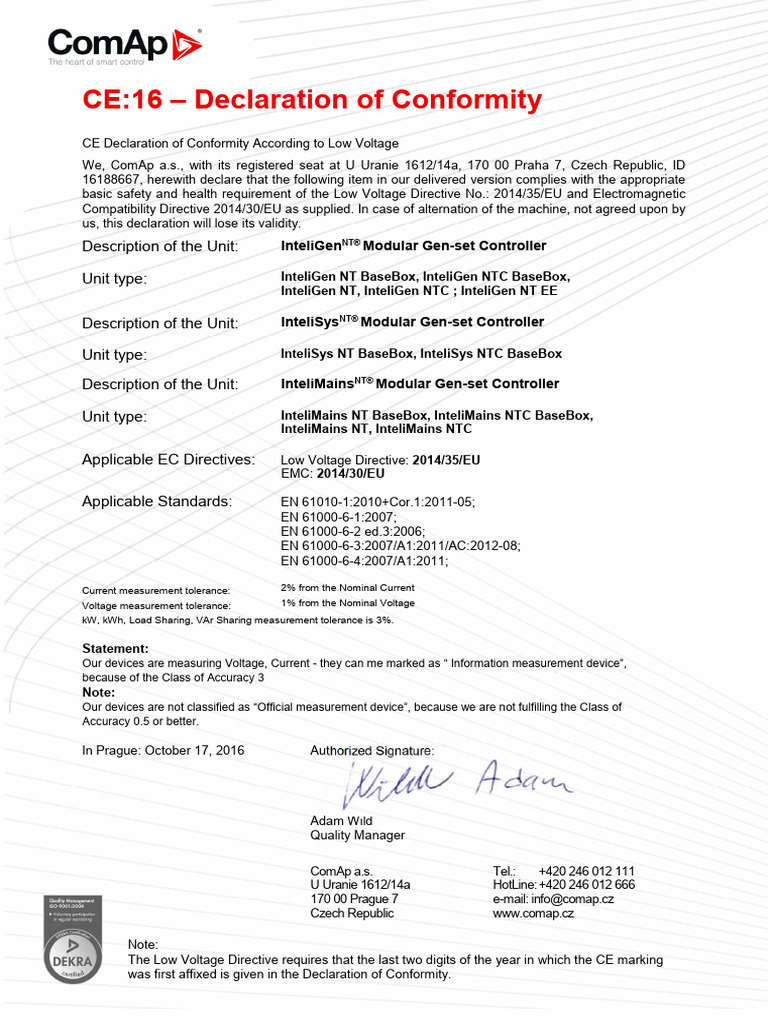 IG - IS - IM - Family Measurement Declaration v3测量精度的CE认证 | PDF | Power (Physics) | Electromagnetism