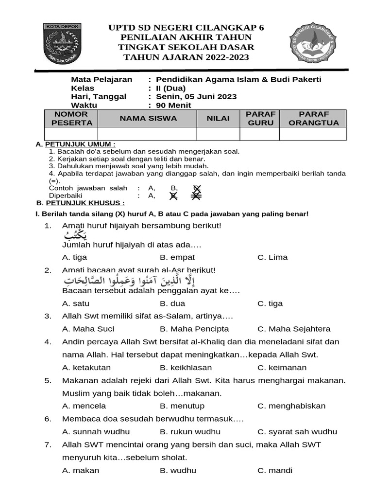 SOAL PAT PAI II 2023 | PDF