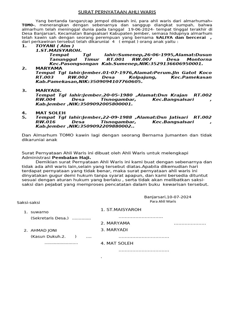 Surat Pernyataan Ahli .P.tomo | PDF