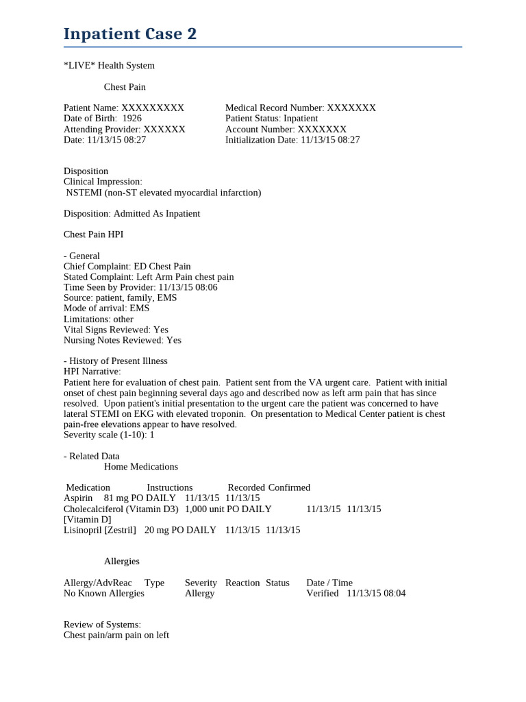 Inpatient Case 2 | PDF | Myocardial Infarction | Cardiology